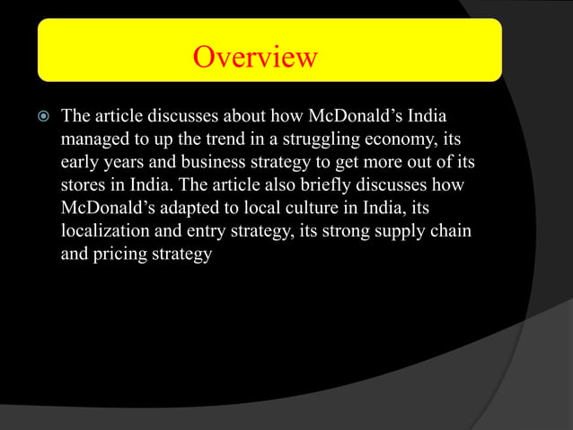 Mcdonald adaptation in INDIA | PPTX | Food Industry | Industries