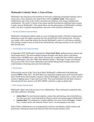 Mcdonald Celebrity Meals best for all human | PDF