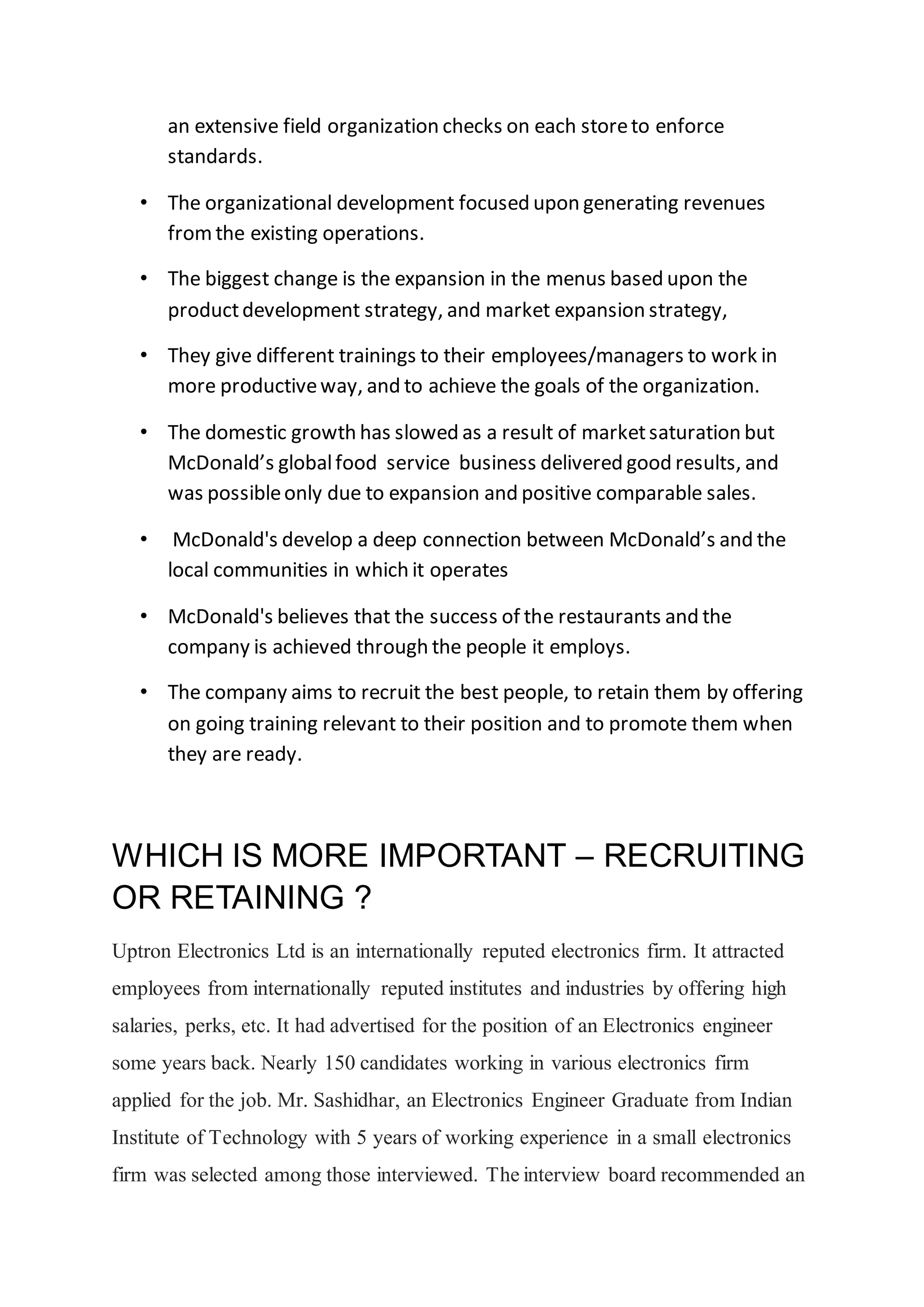 Mc donald final assignment on HRM Practices | PDF