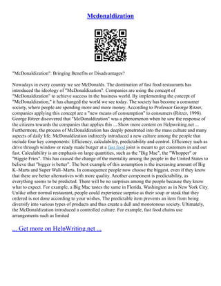Mcdonaldization | PDF