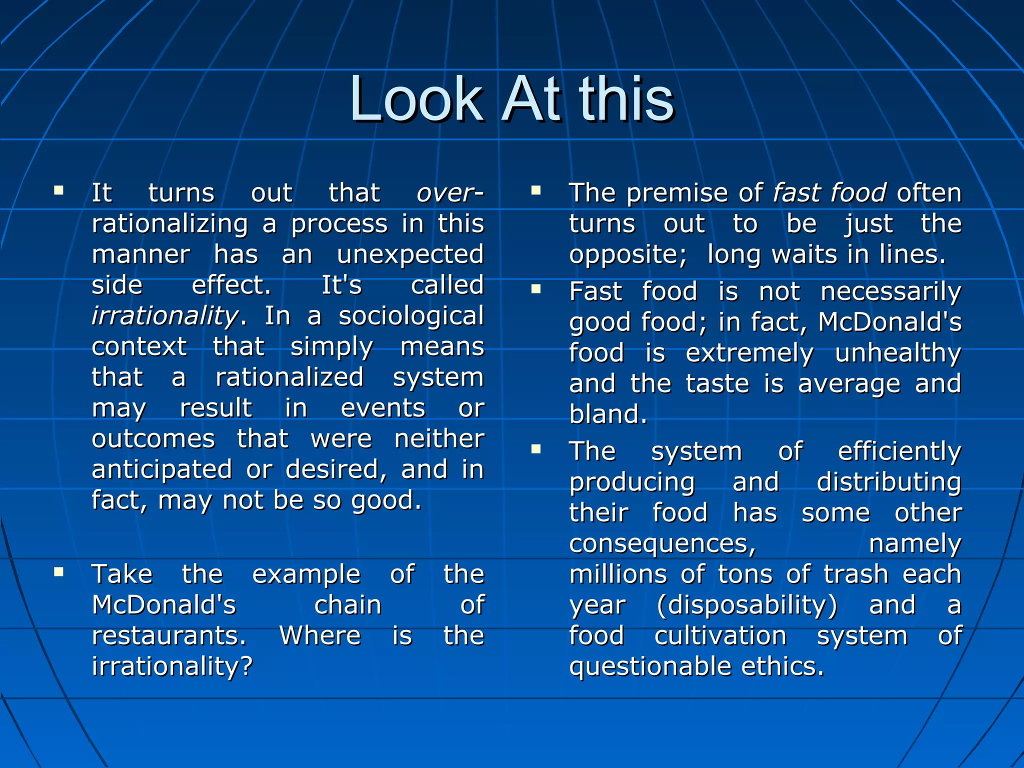Mc donaldization of society(final) | PPT