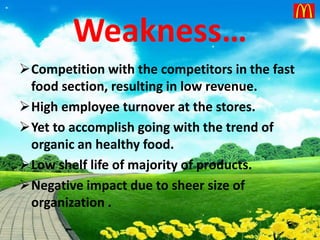 S.W.O.T Analysis for McDonald's | PPTX