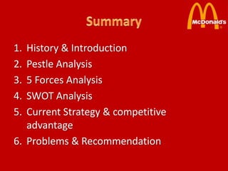 Mcdonalds UAE- PESTLE, Porter's 5, SWOT, Issues & Recomendations. | PPT