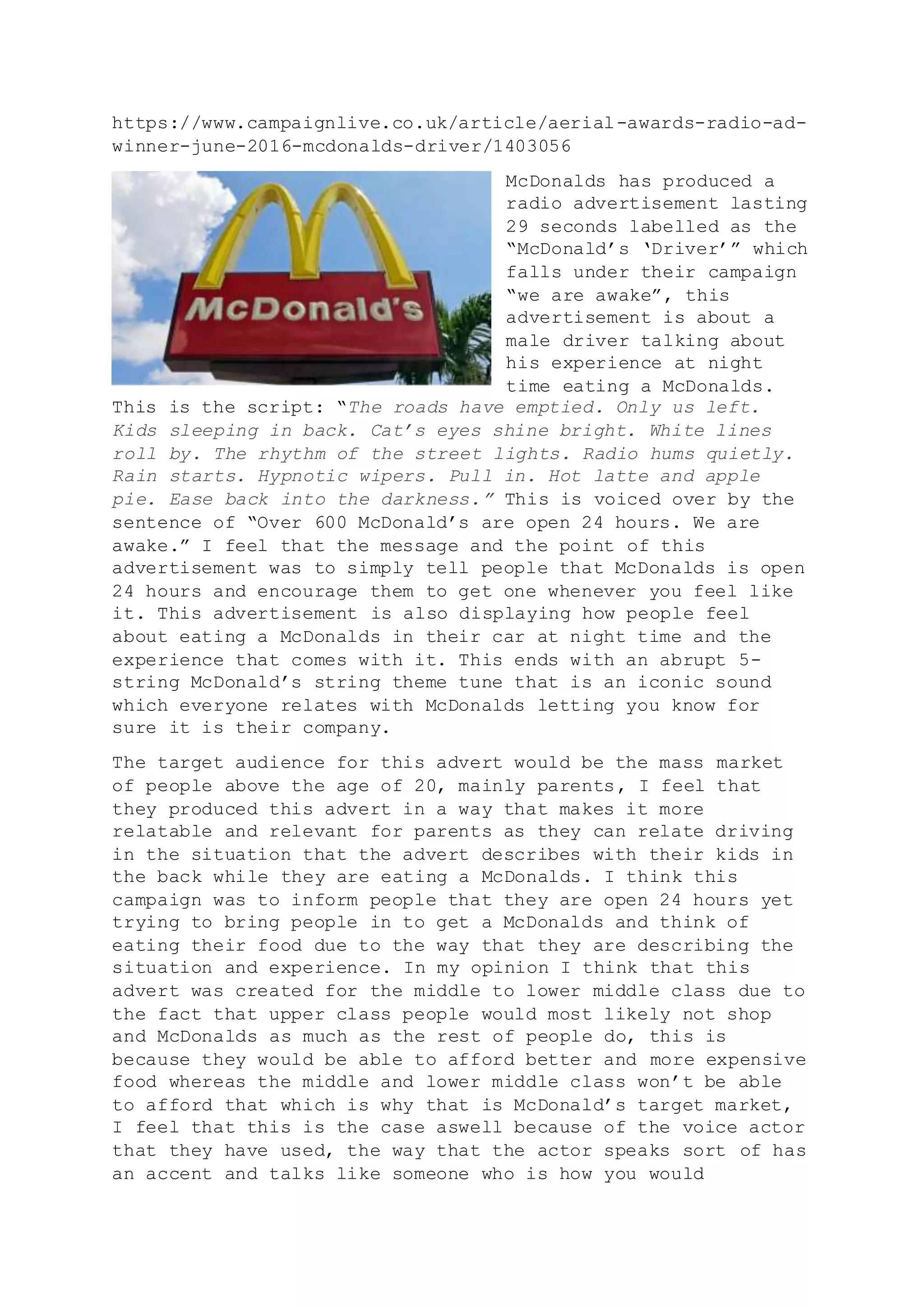 Mcdonalds advert | DOCX