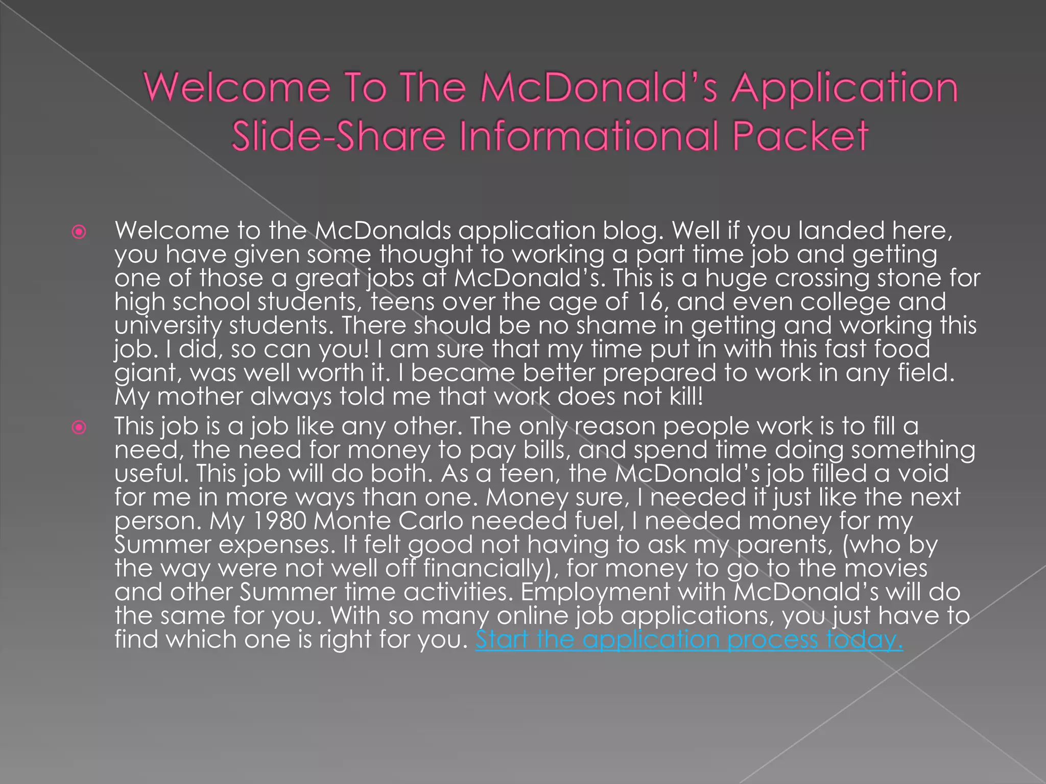 McDonalds Application | PPT