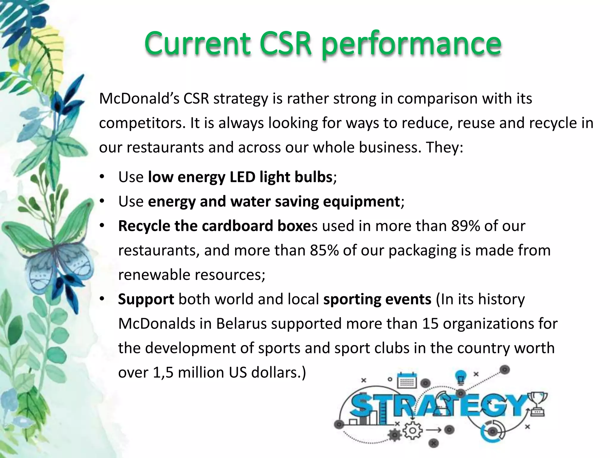 Mc donald's csr strategy | PPTX | Business | Business and Finance
