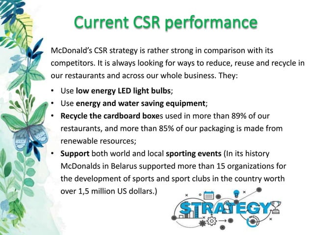 Mc donald's csr strategy | PPTX | Business | Business and Finance
