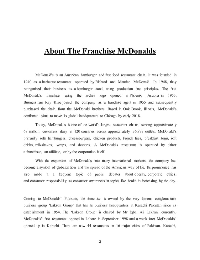 McDonalds in Pakistan - Economic Analysis and Company Structure | DOCX