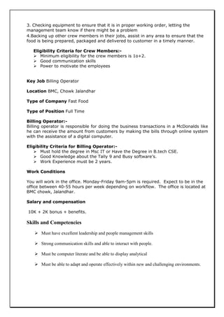Mcdonalds mini project(Recruitment Process & T&D ) | DOCX