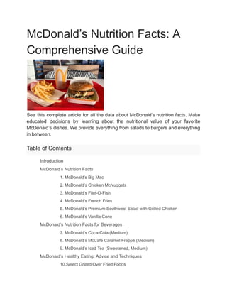 Printable Mcdonalds Nutrition Guide