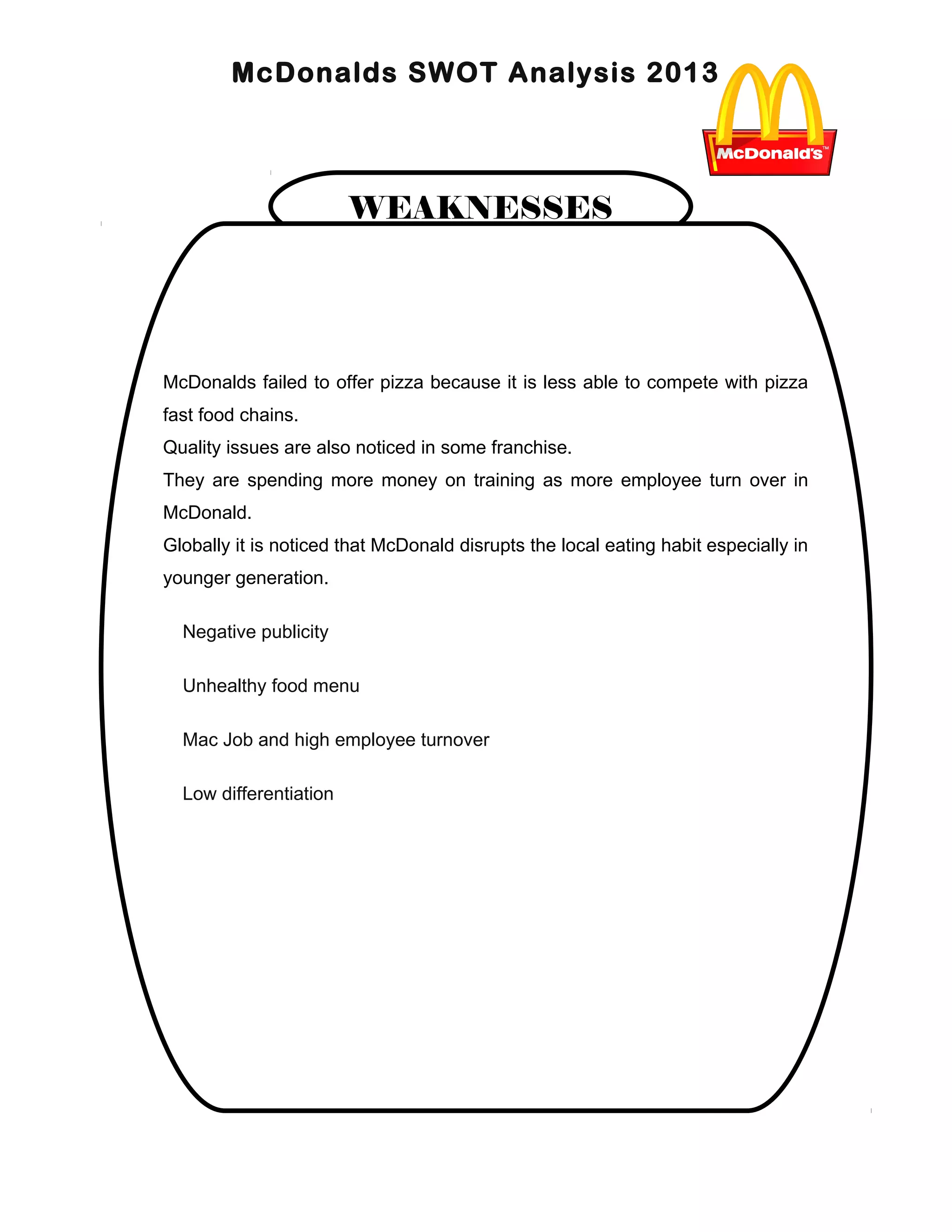Mc donalds swot analysis | DOC