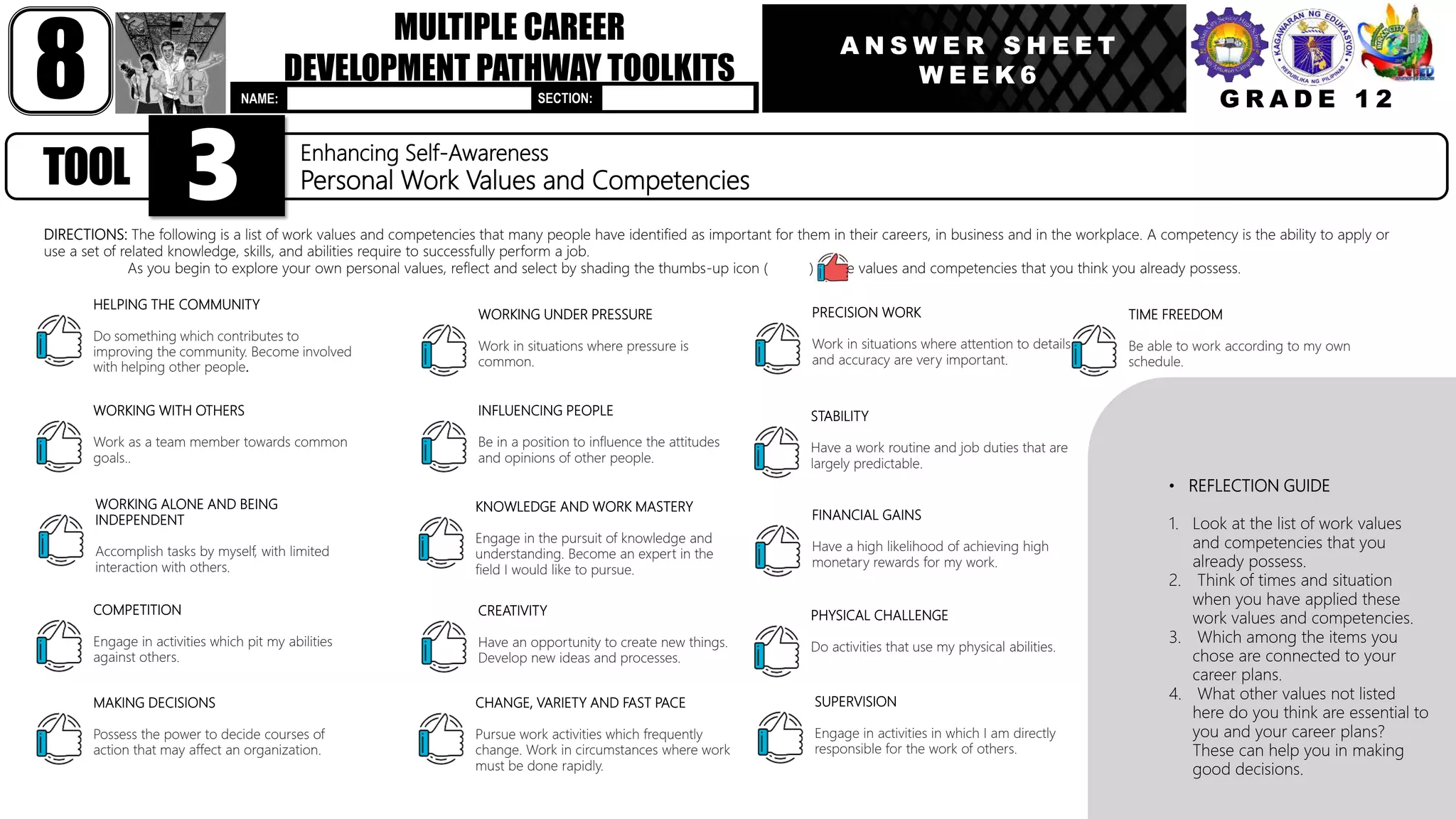MCDP ANSWER SHEET WEEK 6 TO 8.pptx | Resume Writing and Advice | Job Search