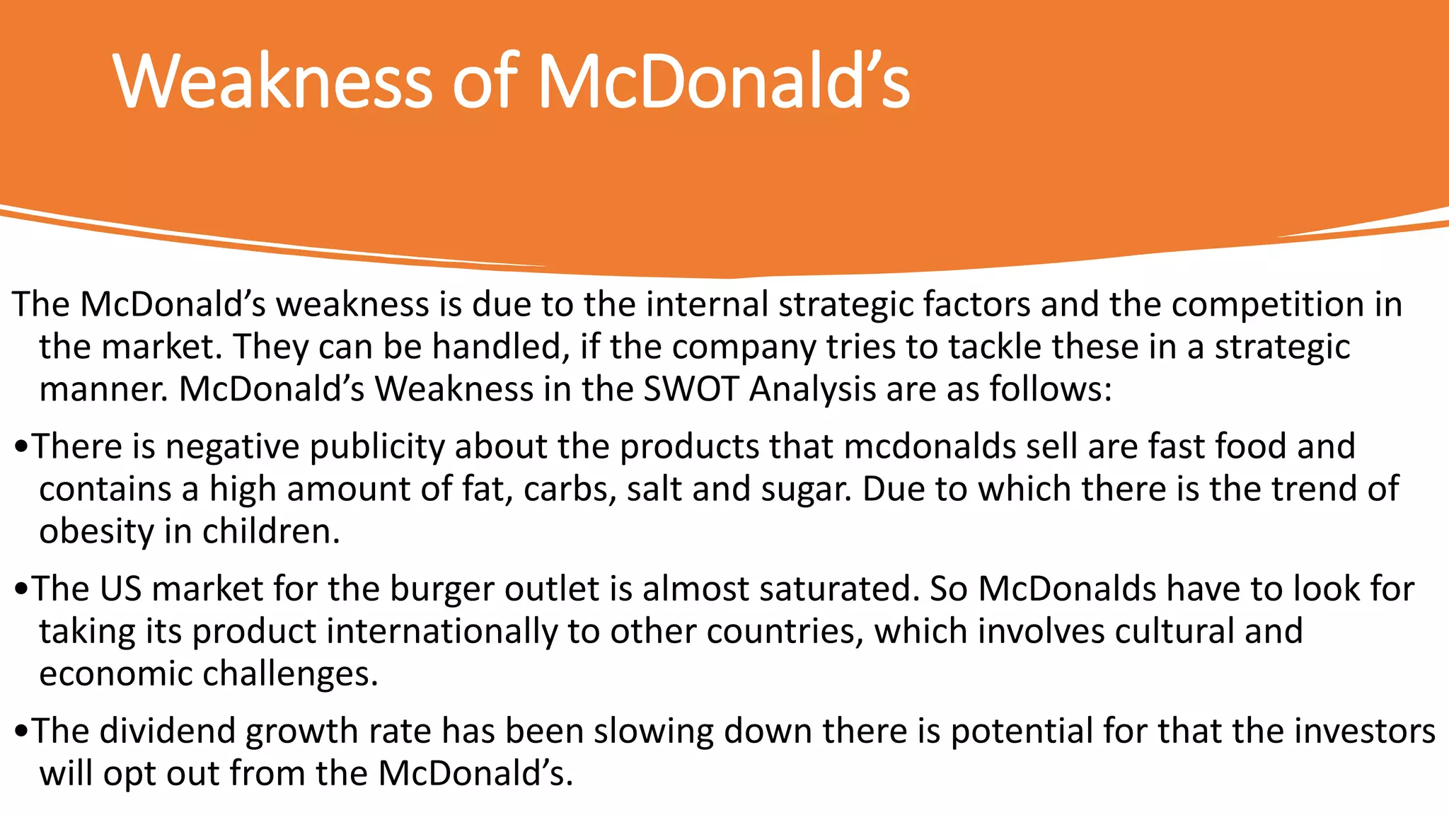 SWOT ANALYSIS ON Mc'Donalds AND SHARE HOLDINGS OF Mc'Donalds | PPTX