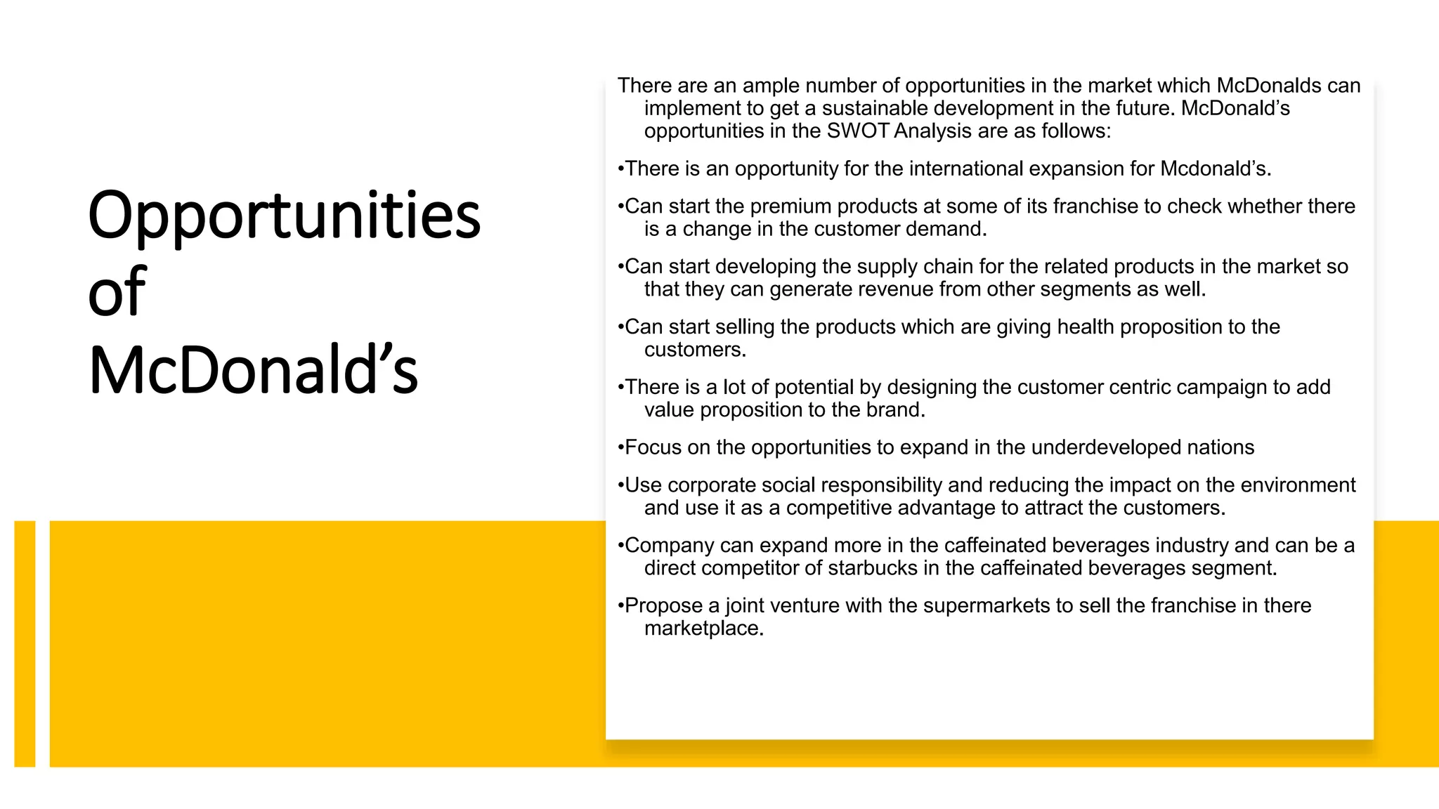 SWOT ANALYSIS ON Mc'Donalds AND SHARE HOLDINGS OF Mc'Donalds | PPTX