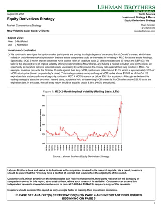 McDonald's Options are Trading Rich - Super Sized Volatility | PDF