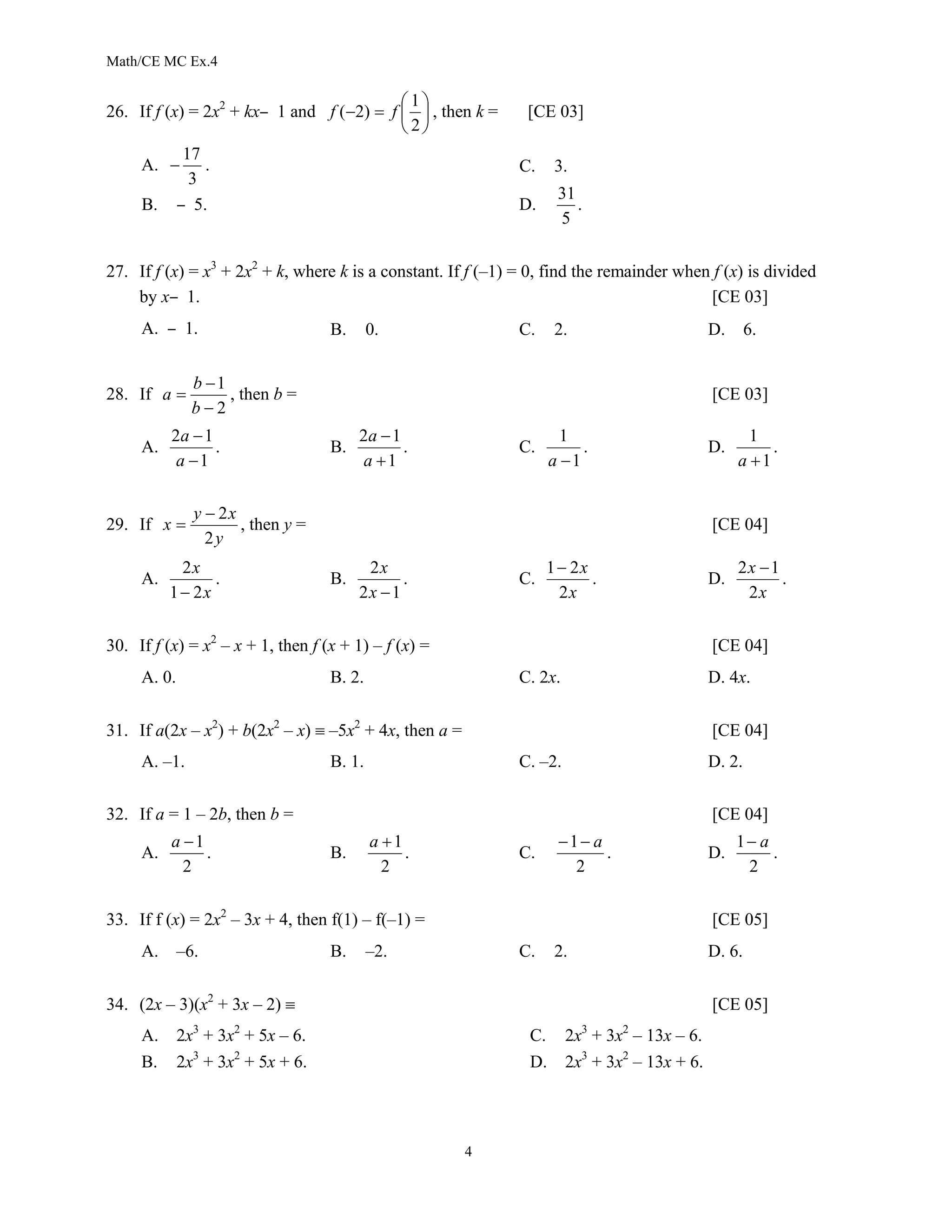 Mc Ex[1] 4 Unit 4 Formulae Polynomials And Algebraic Fractions Pdf