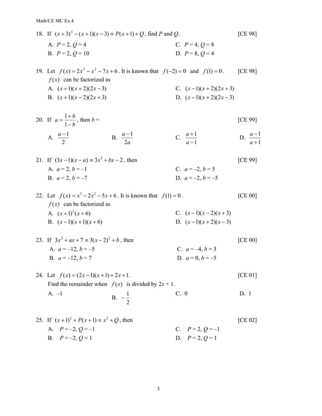 Mc Ex[1] 4 Unit 4 Formulae Polynomials And Algebraic Fractions Pdf
