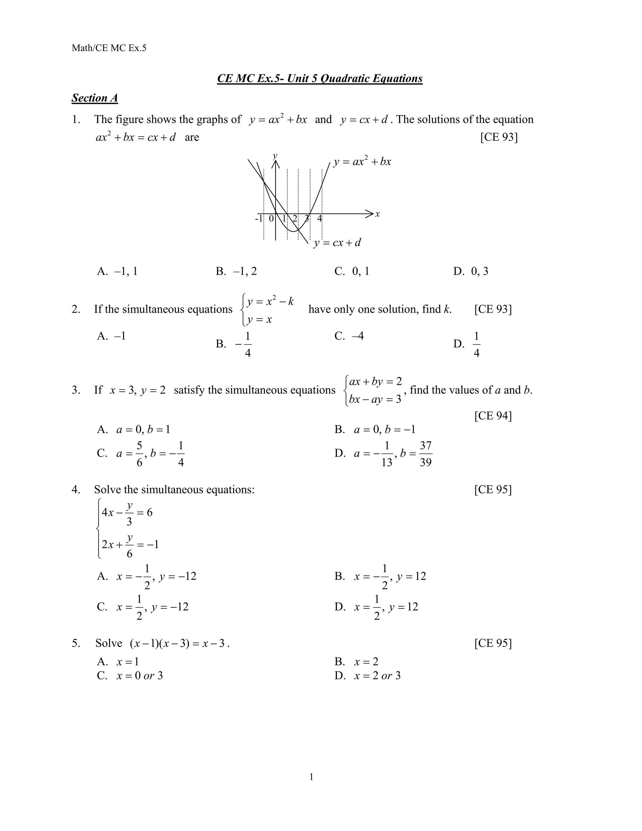Mc Ex[1].5 Unit 5 Quadratic Equations | PDF