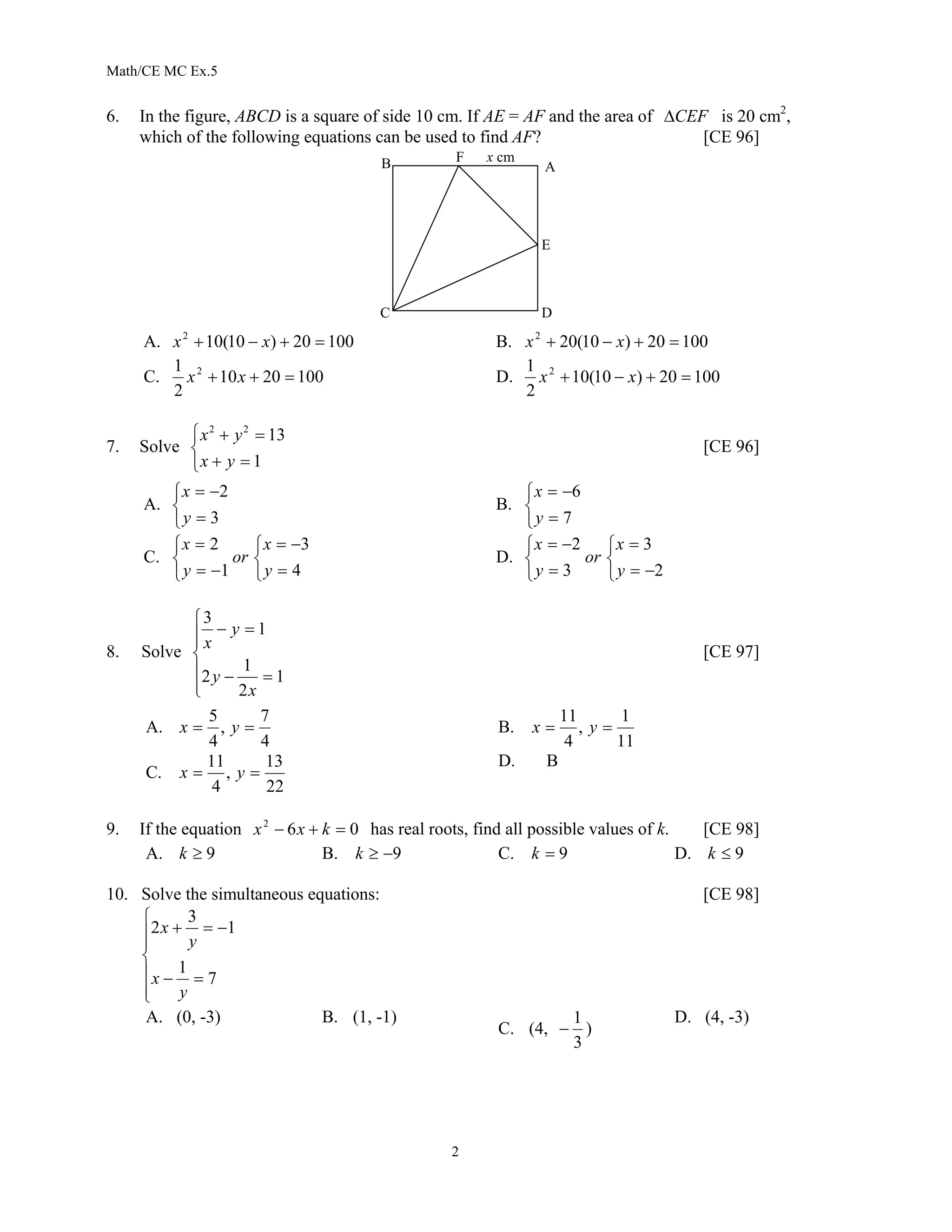 Mc Ex[1].5 Unit 5 Quadratic Equations | PDF