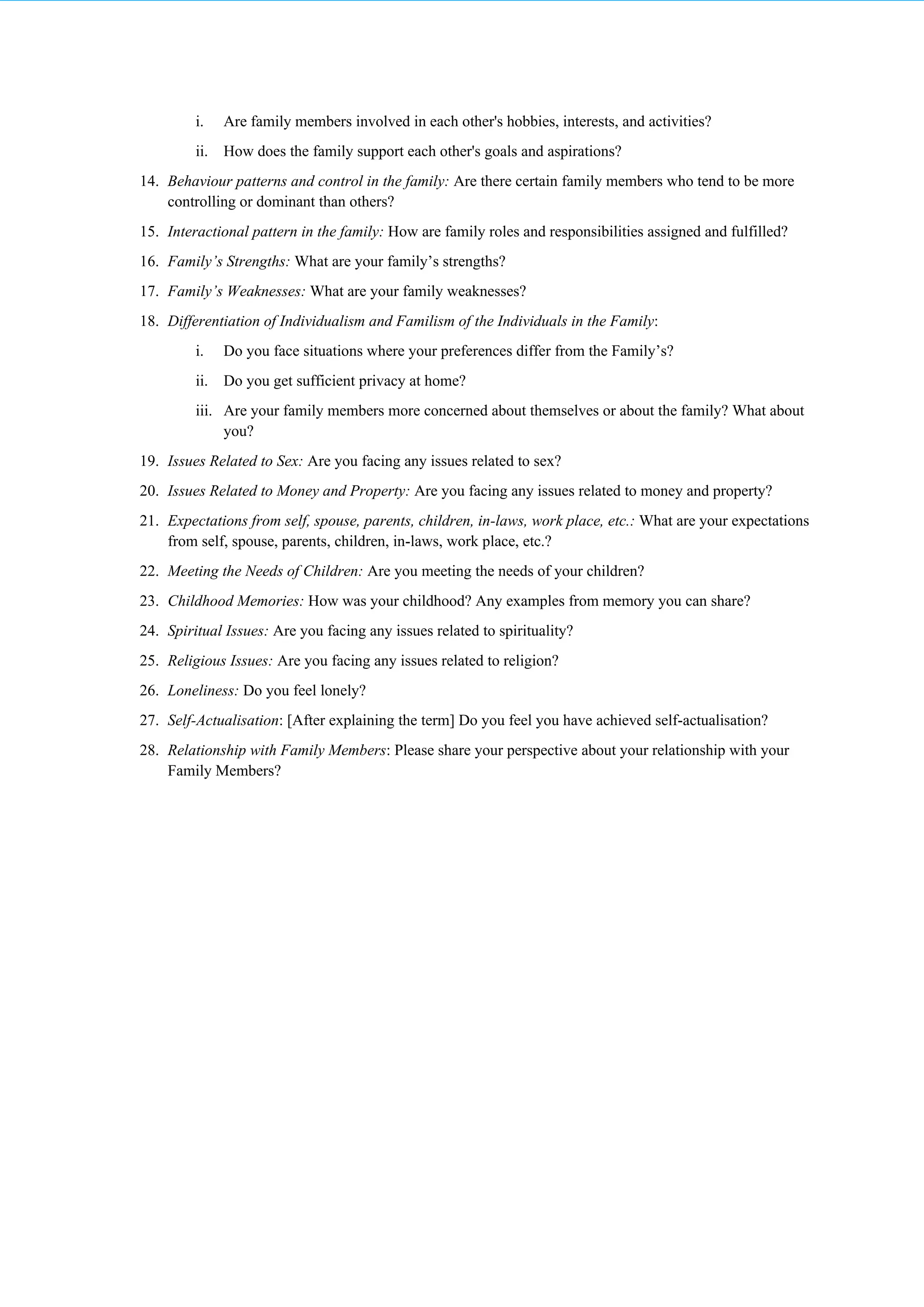 Family Assessment Tools: Family Interview Schedule | PDF