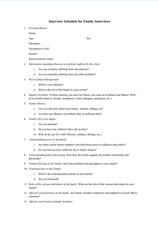 Family Assessment Tools: Family Interview Schedule | PDF