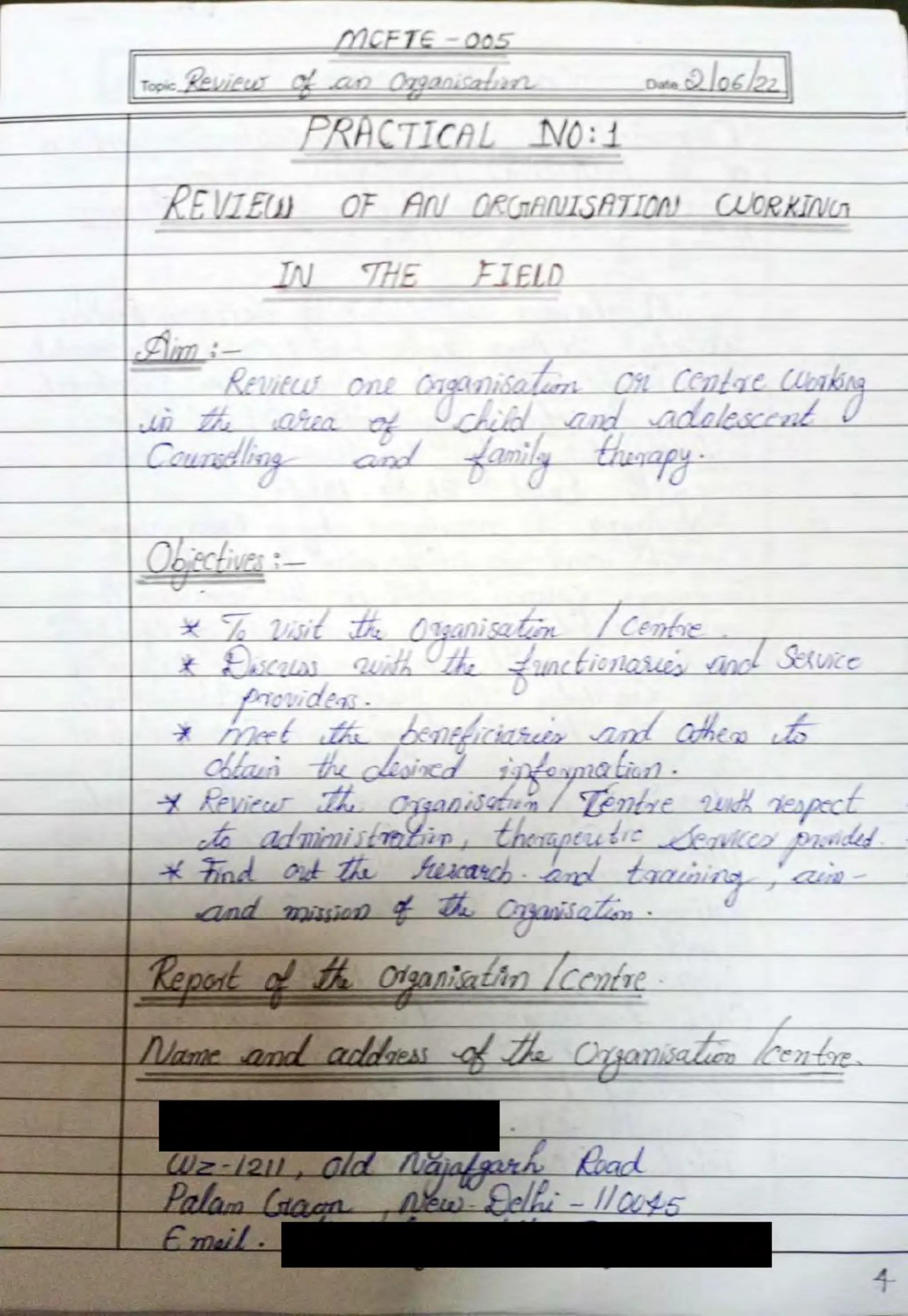 IGNOU Sample Practical File for MCFTE005 Child and Adolescent ...