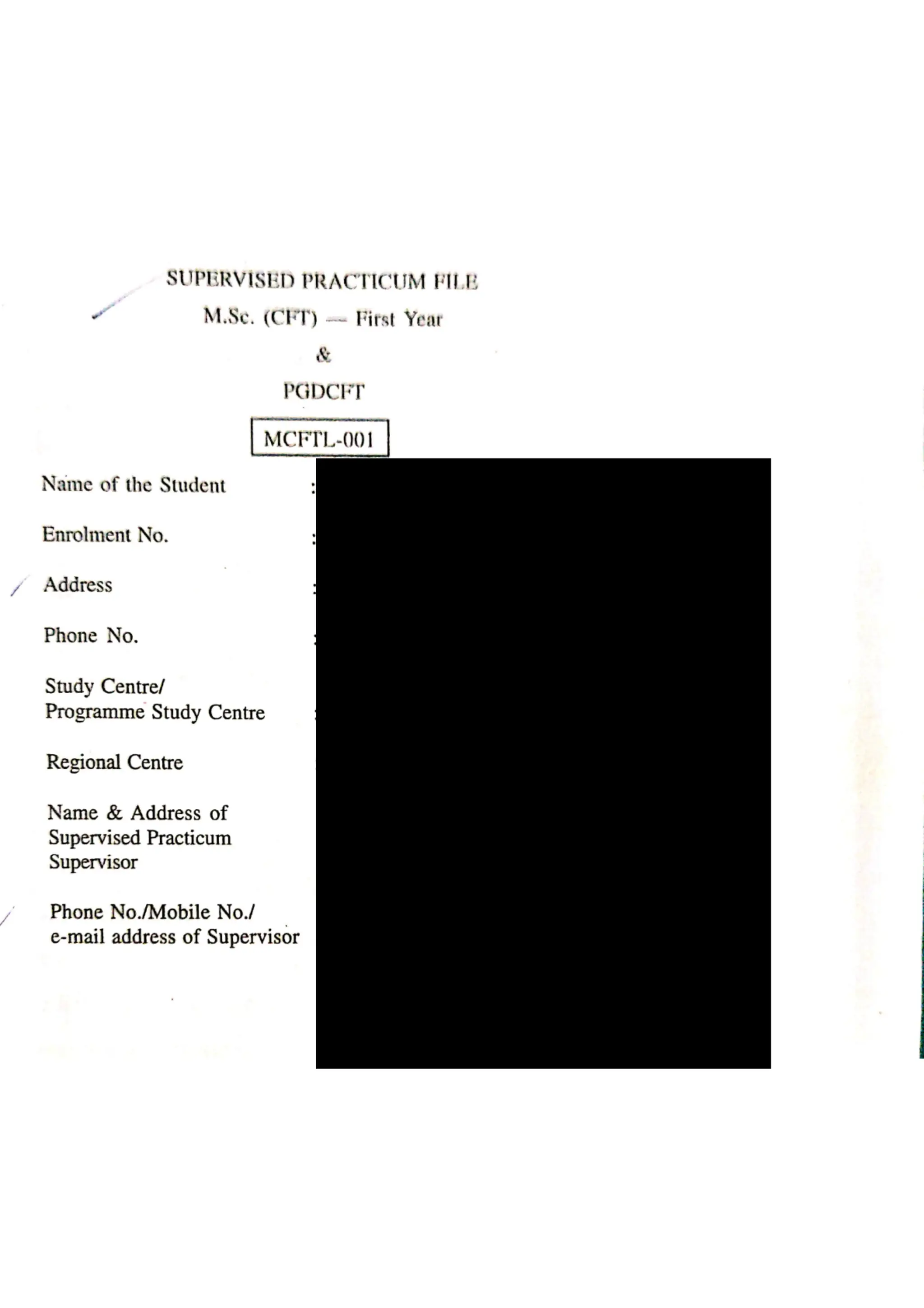 IGNOU Sample Practical File for MCFTL001 Human Development and Family ...