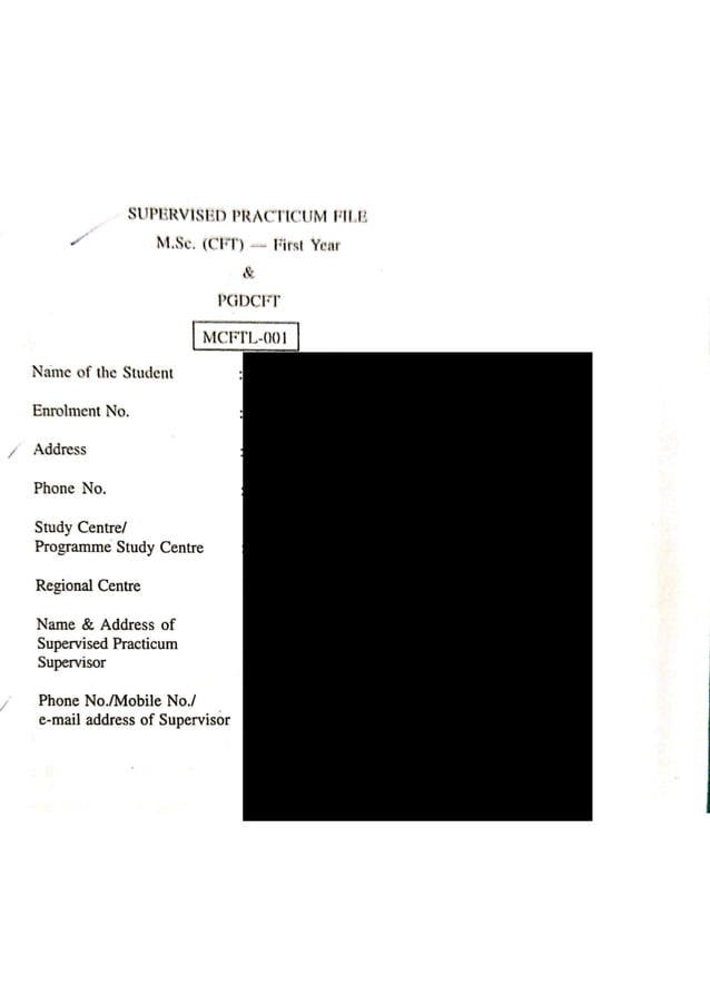 IGNOU Sample Practical File for MCFTL001 Human Development and Family ...