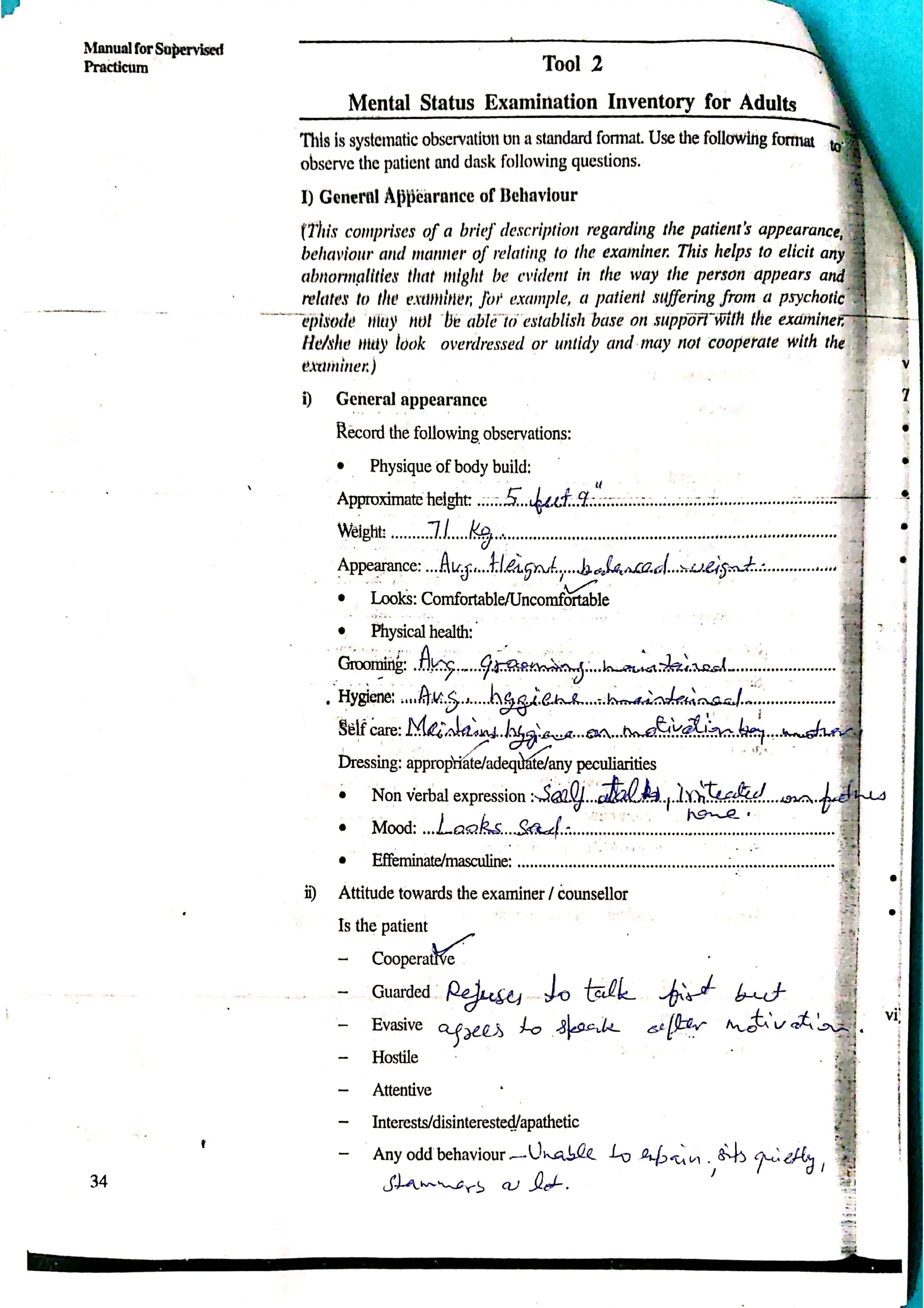 IGNOU Sample Practical File for MCFTL002 Mental Health and Disorders GN ...