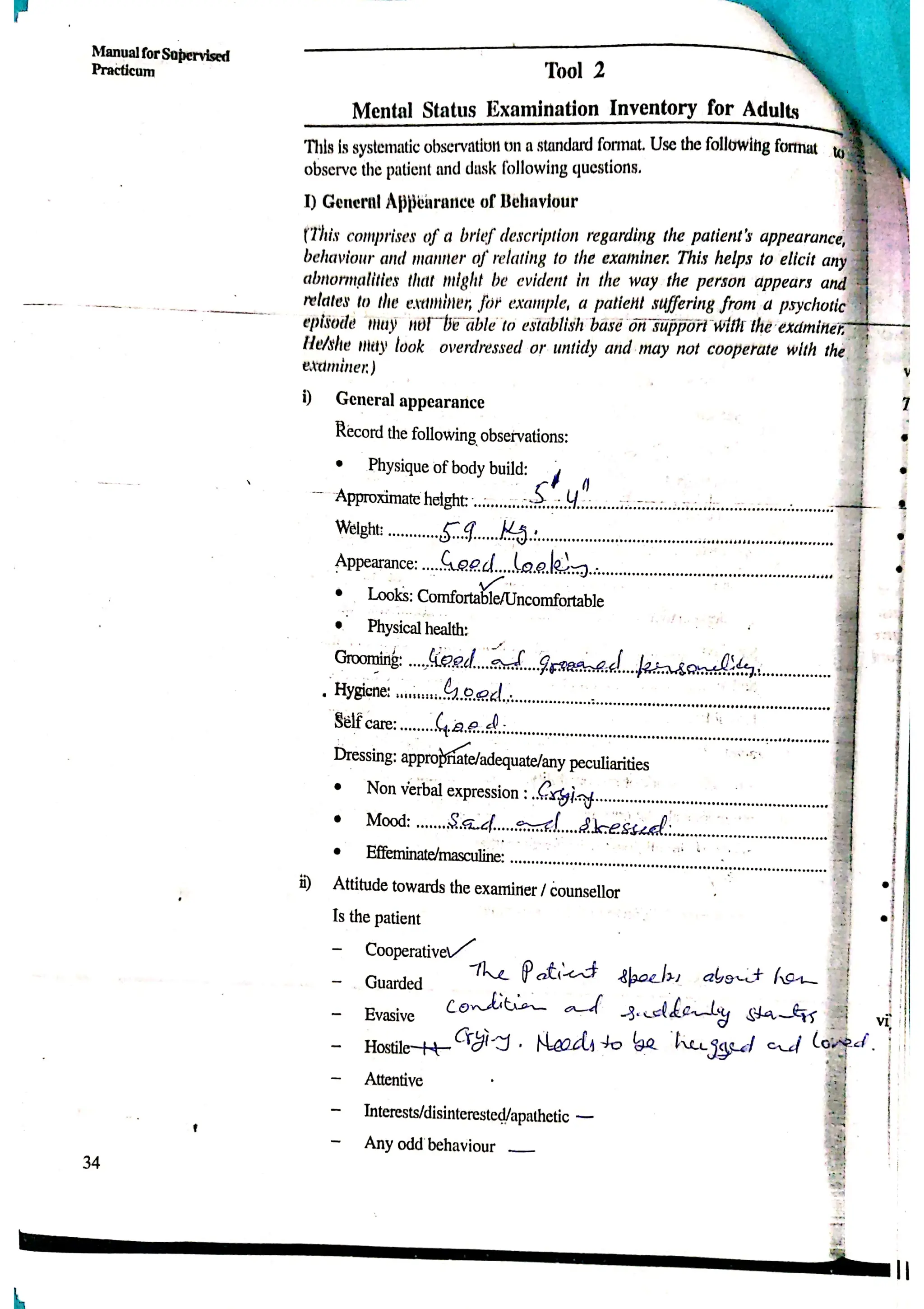 IGNOU Sample Practical File for MCFTL002 Mental Health and Disorders GN ...