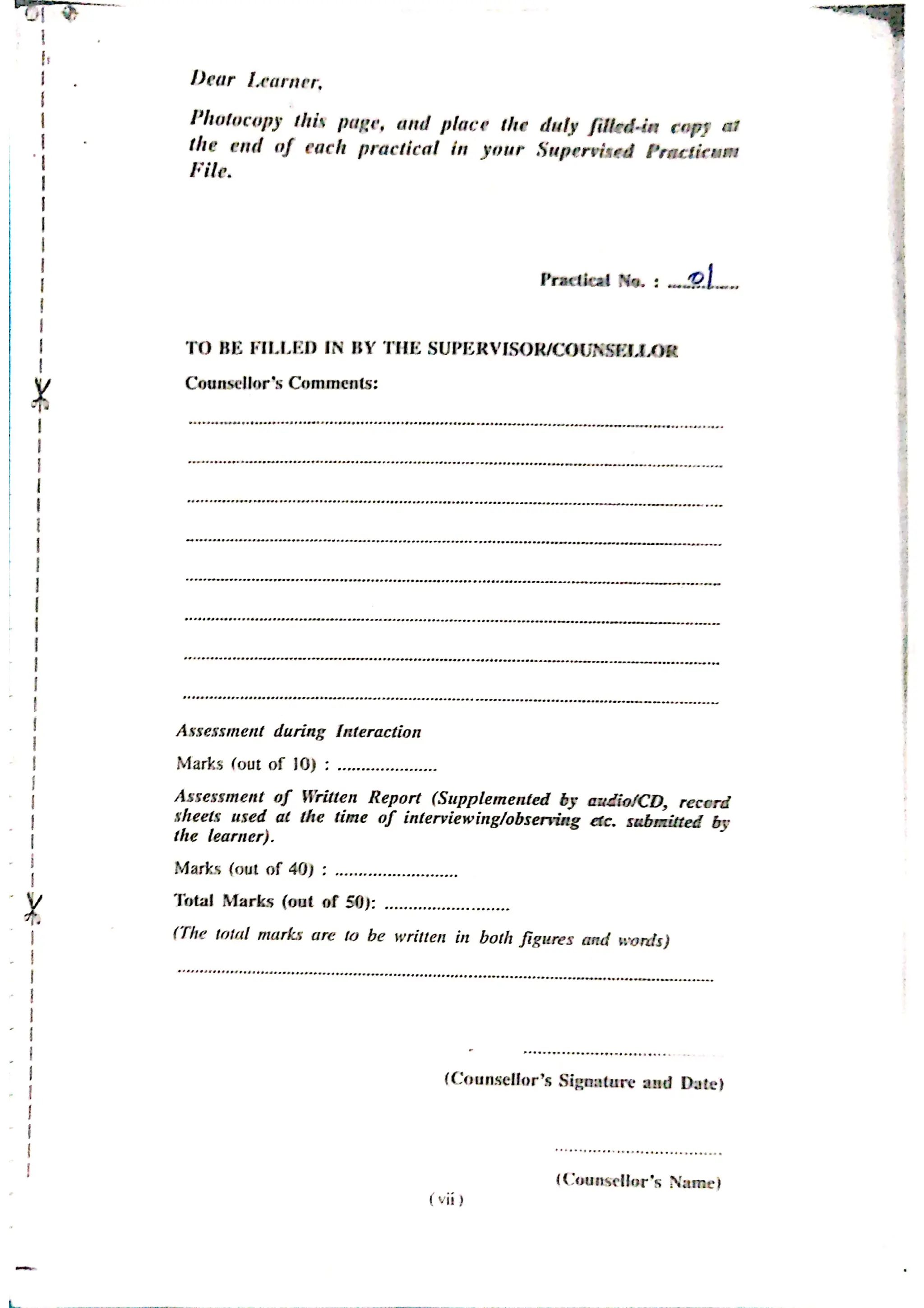 IGNOU Sample Practical File for MCFTL002 Mental Health and Disorders GN ...