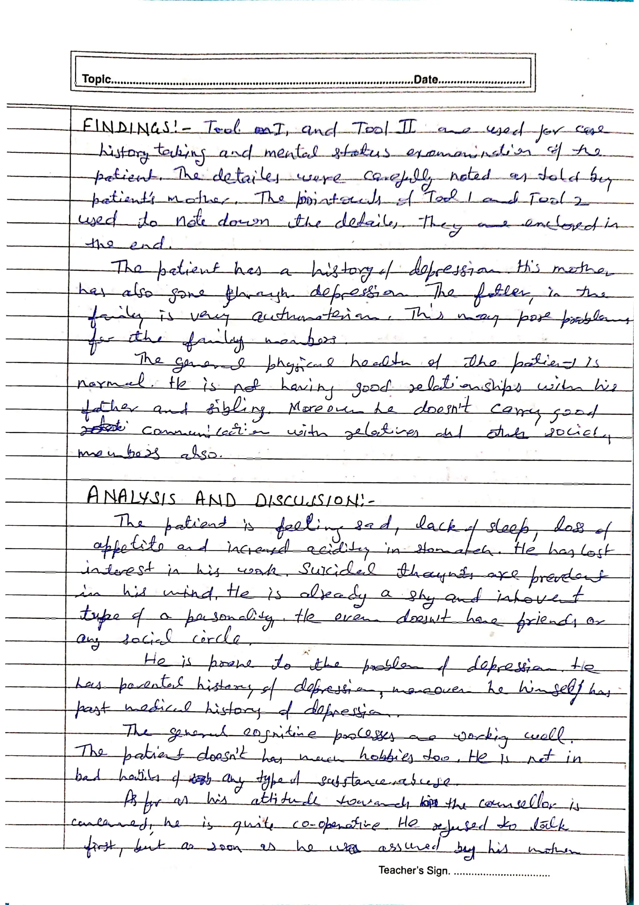 IGNOU Sample Practical File for MCFTL002 Mental Health and Disorders GN ...