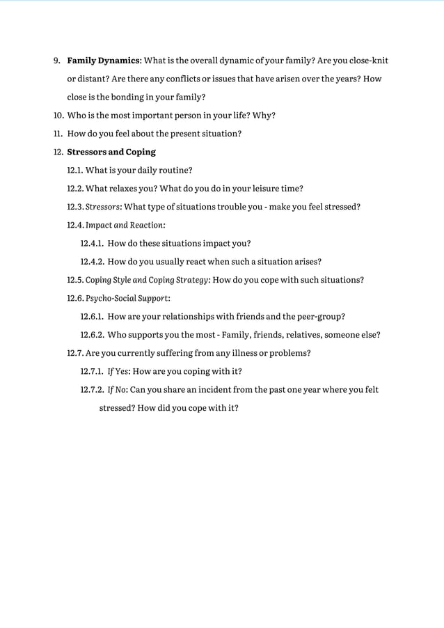 Assessment: Interview Schedule for Three Generational Genogram and ...