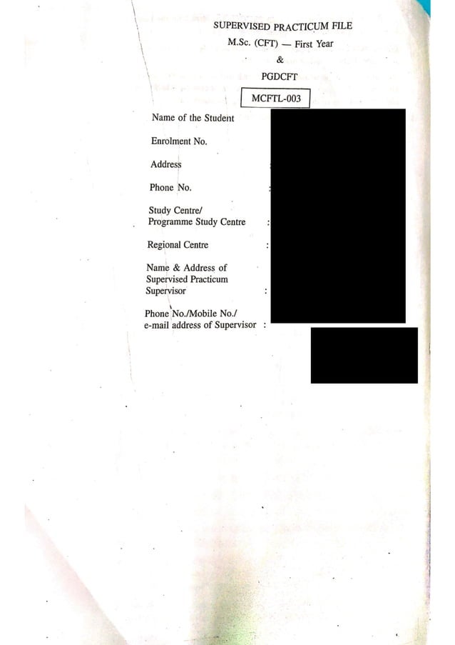 IGNOU Sample Practical File for MCFTL003 Counselling and Family Therapy ...