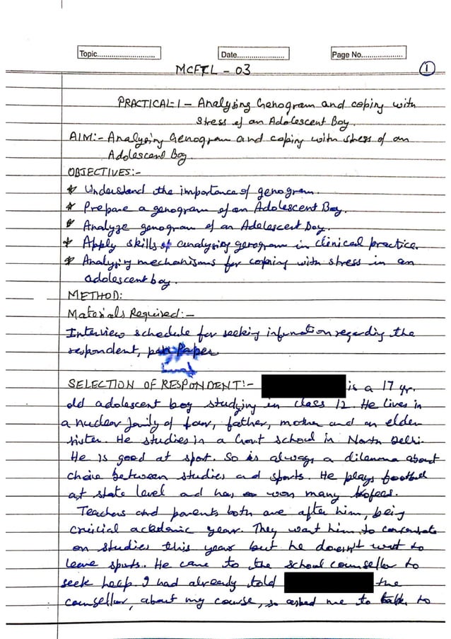 IGNOU Sample Practical File for MCFTL003 Counselling and Family Therapy ...