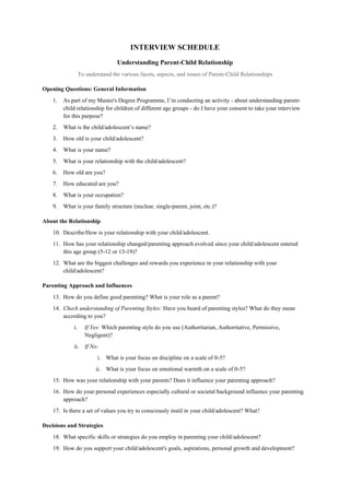 Family Assessment Tool: Interview Schedule to understand the various ...
