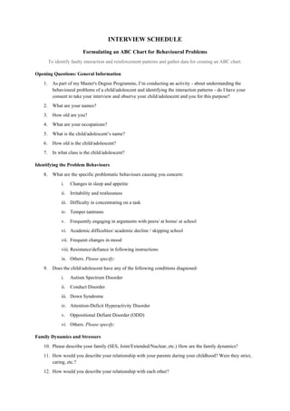Assessment Tool: Interview Schedule for Formulating an ABC Chart for ...