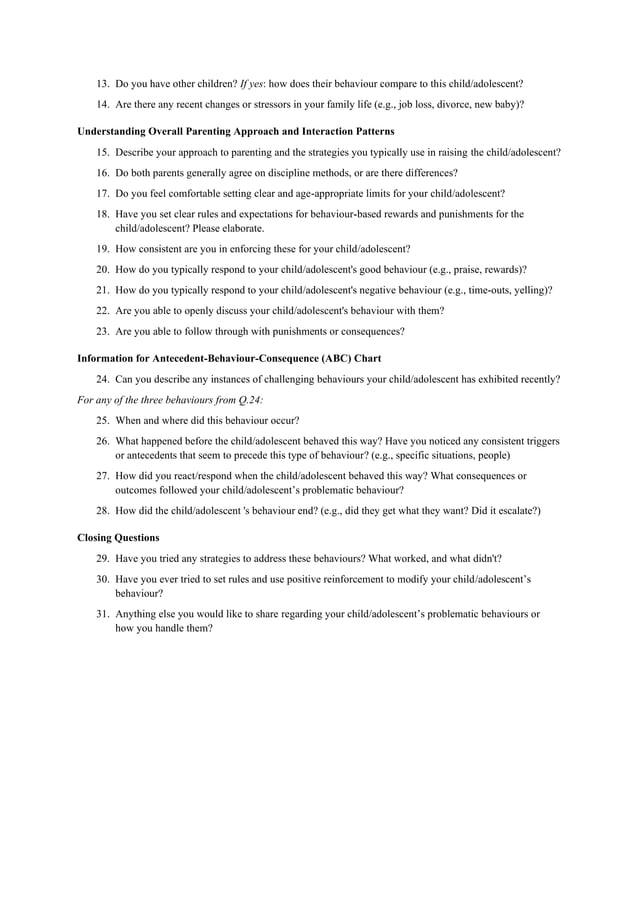 Assessment Tool: Interview Schedule for Formulating an ABC Chart for ...