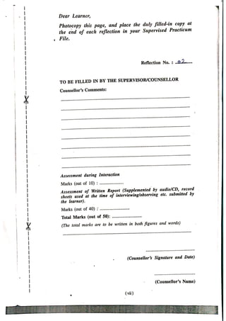 IGNOU Sample Practical File for MCFTL008 Reflective Journal | PDF