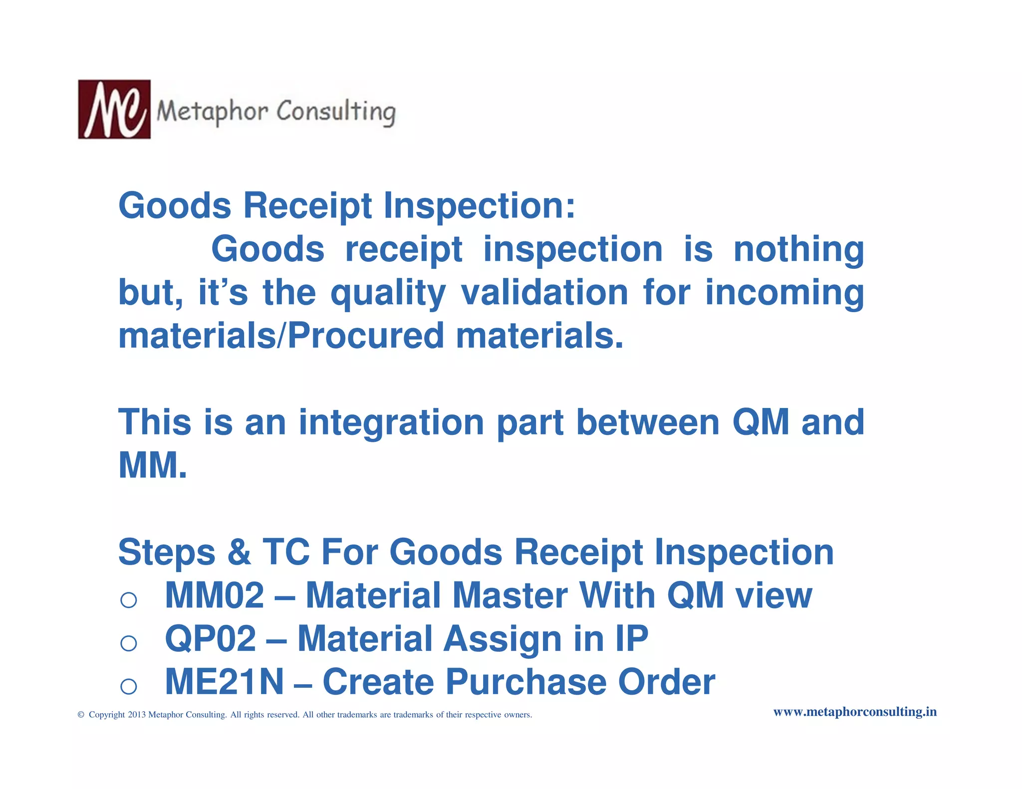 QM - Inspection during Goods receipt | PDF