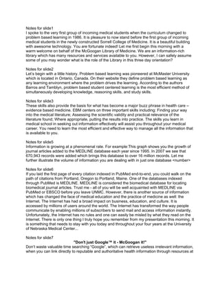 McGoogan Library Intro to Med School - Speaker Notes | PDF