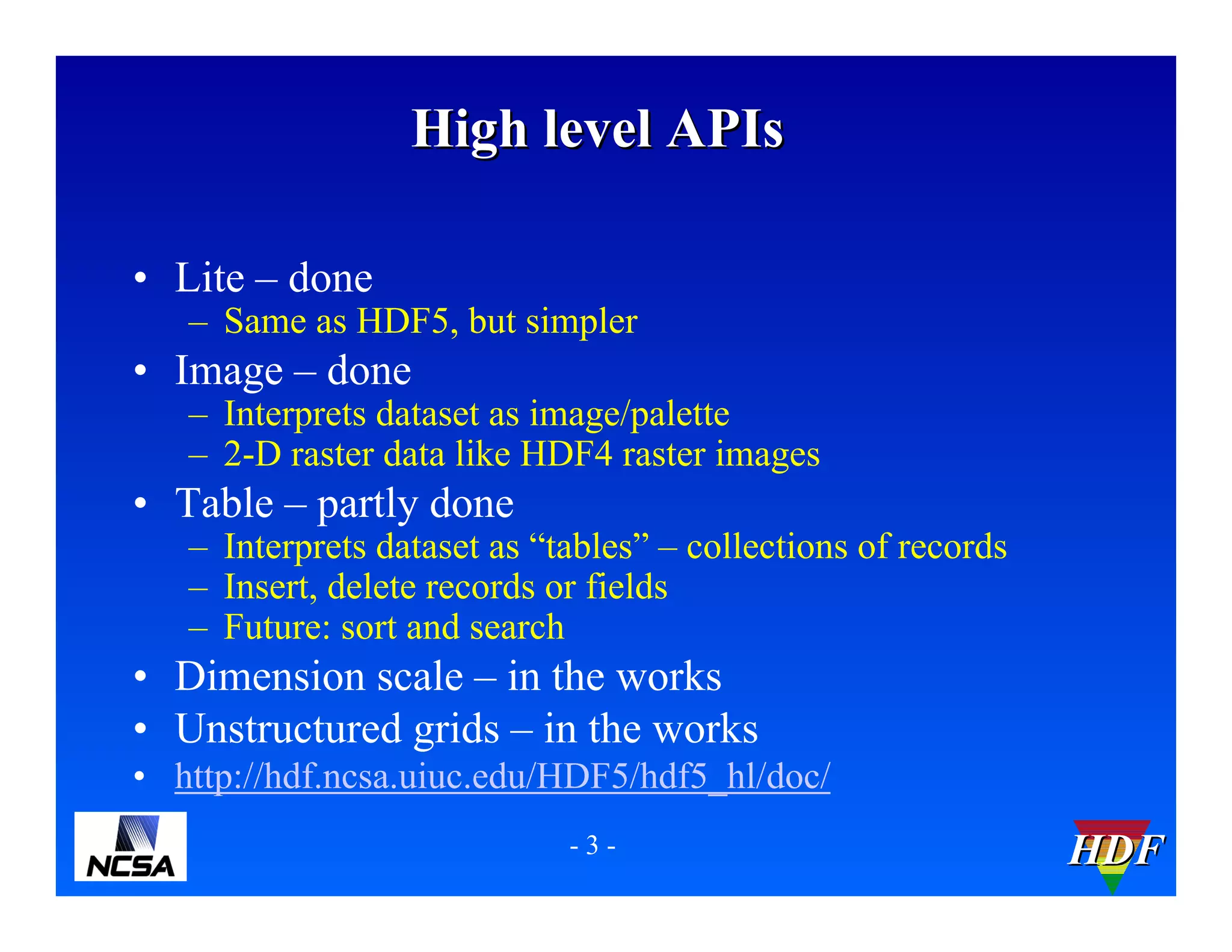 HDF5 High Level and Lite Libraries | PPT