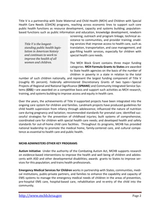 MCHB Fact Sheet | PDF