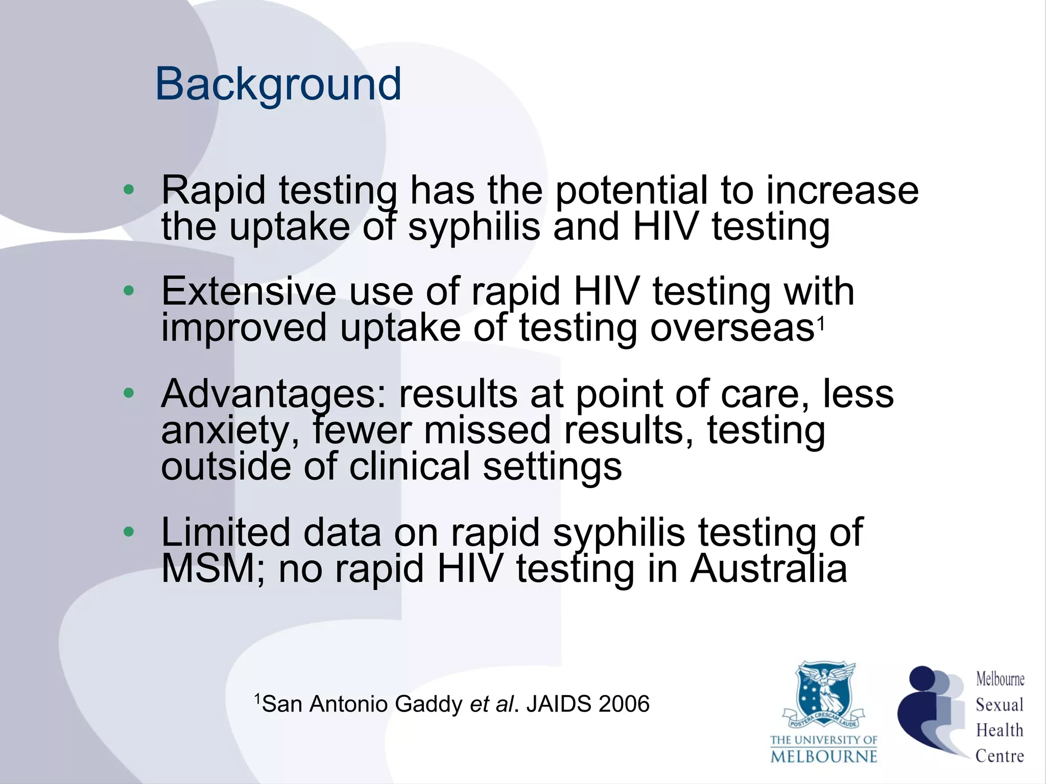 Rapid testing for syphilis and HIV | PPT