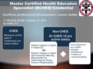 MCHES, Master Certified Health Education Specialist | PDF