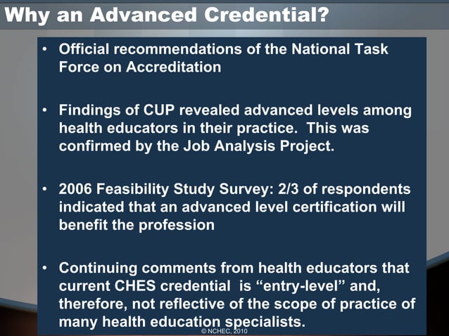 MCHES, Master Certified Health Education Specialist | PDF