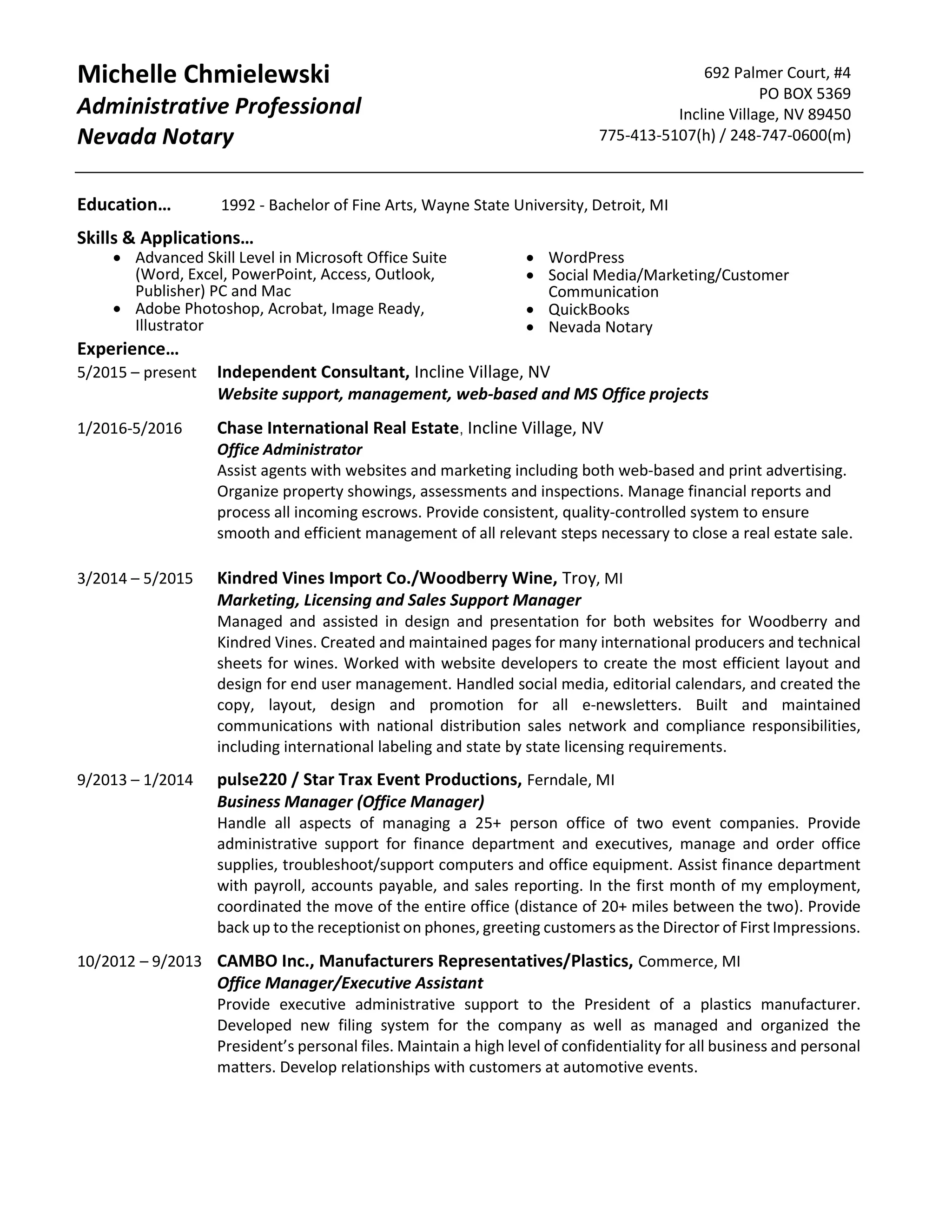 Michelle Chmielewski Resume | PDF | Office Property | Real Estate