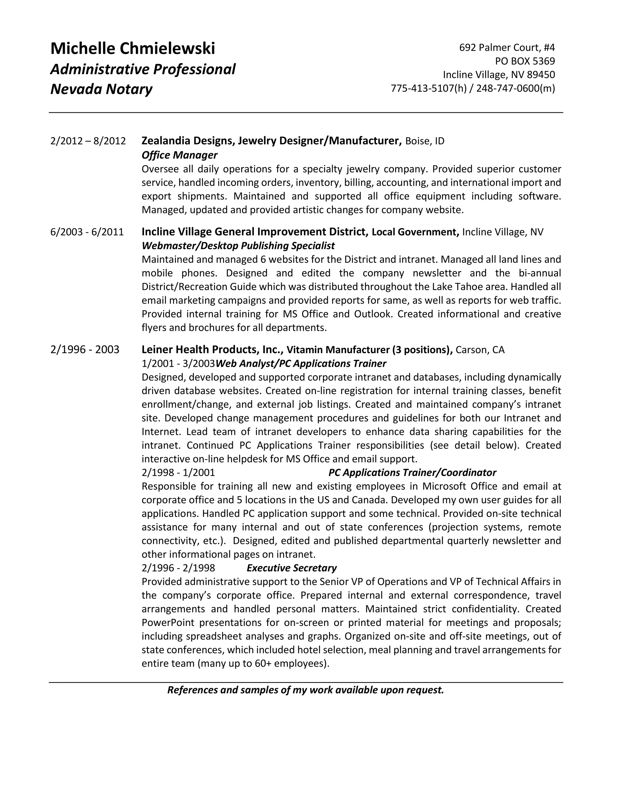 Michelle Chmielewski Resume | PDF