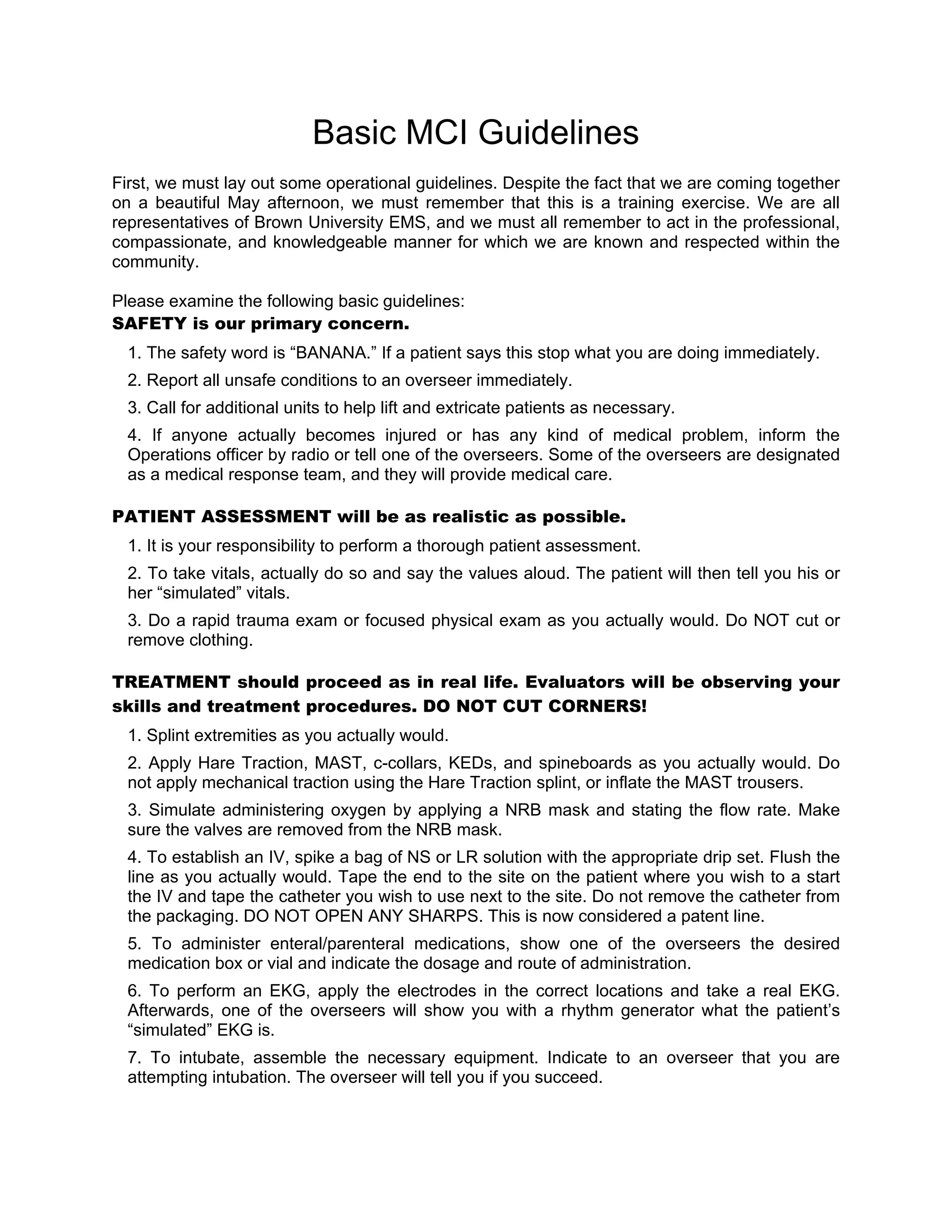 MCI Drill Standard Operating Guidelines 2008 | PDF