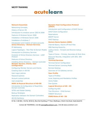 MCITP Training | RTF | Computer Networking | Computing